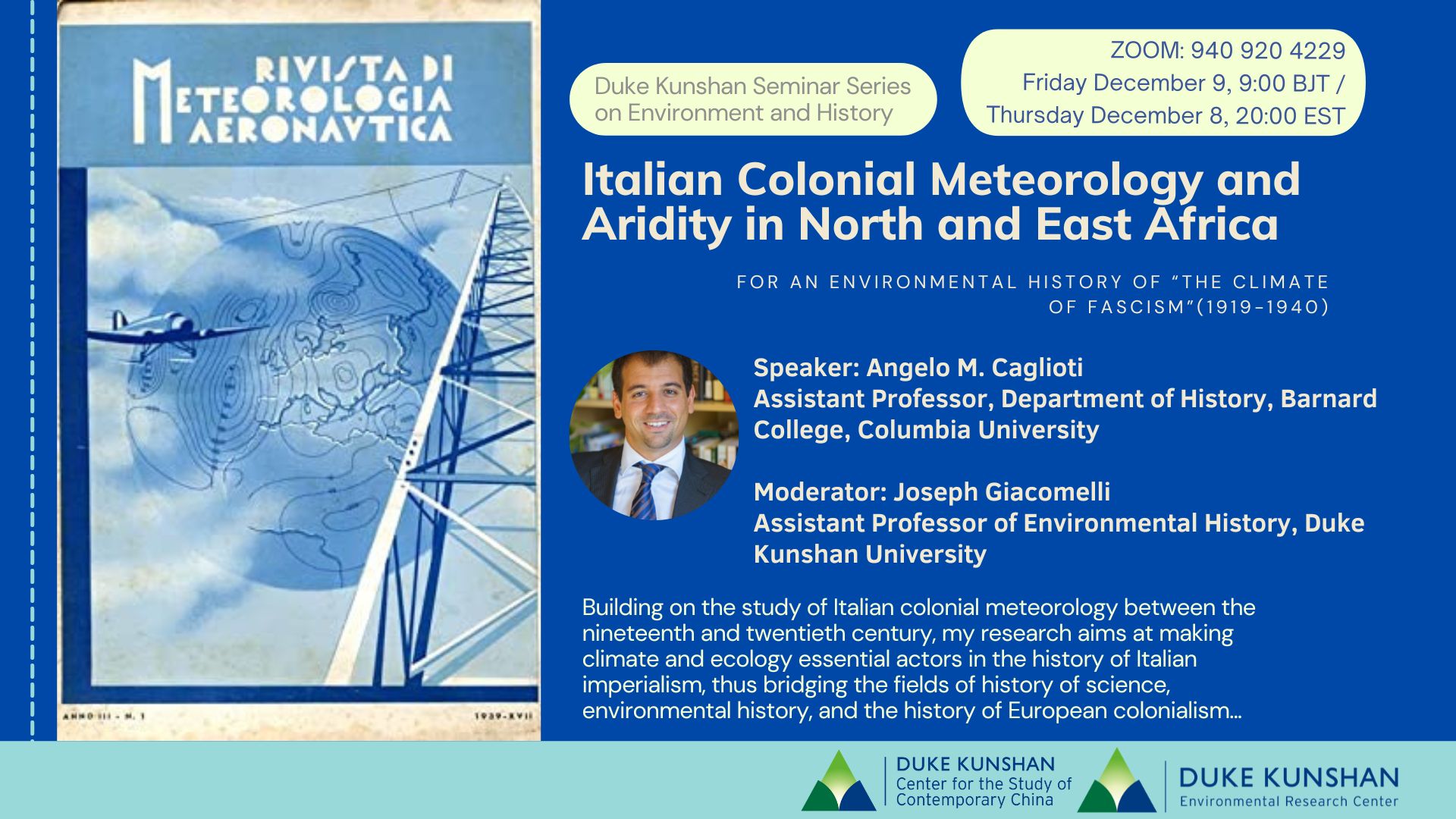 Duke Kunshan Seminar Series on Environment and History | Italian Colonial Meteorology and ...