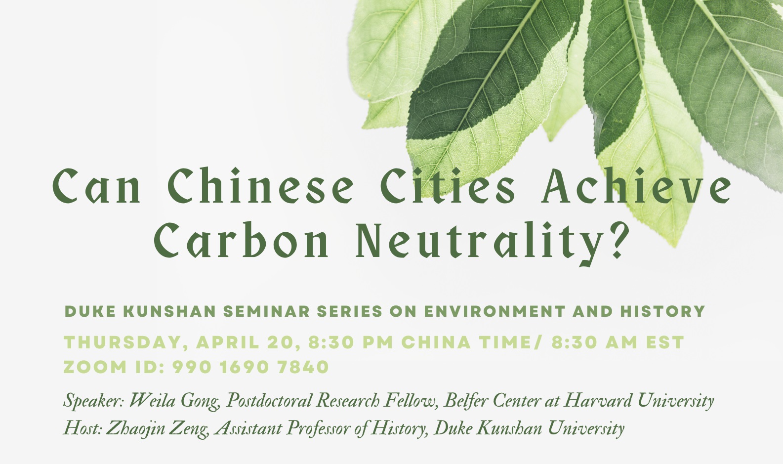 Duke Kunshan Seminar Series on Environment and History | Can Chinese Cities Achieve Carbon ...